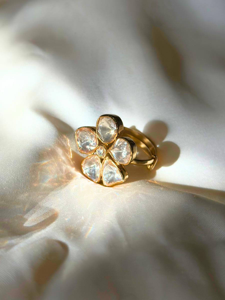 Moissanite Polki Gold Plated Silver Keya Ring – Mirāsa Jeypore